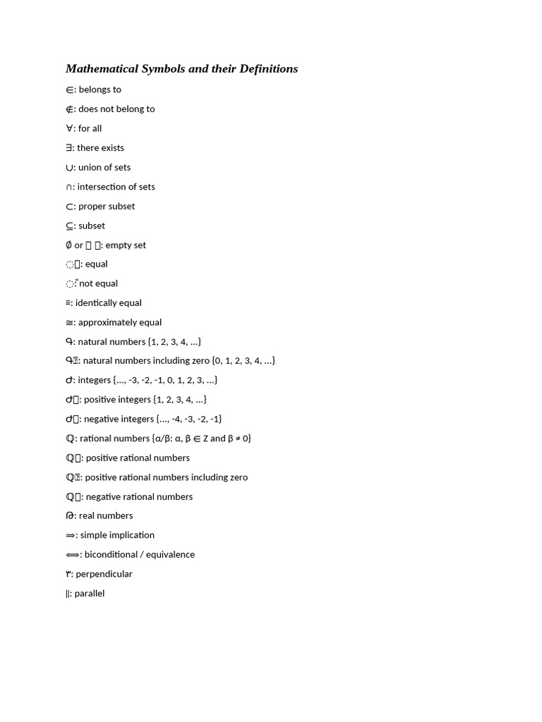 Mathematical Symbols and Their Definitions | PDF