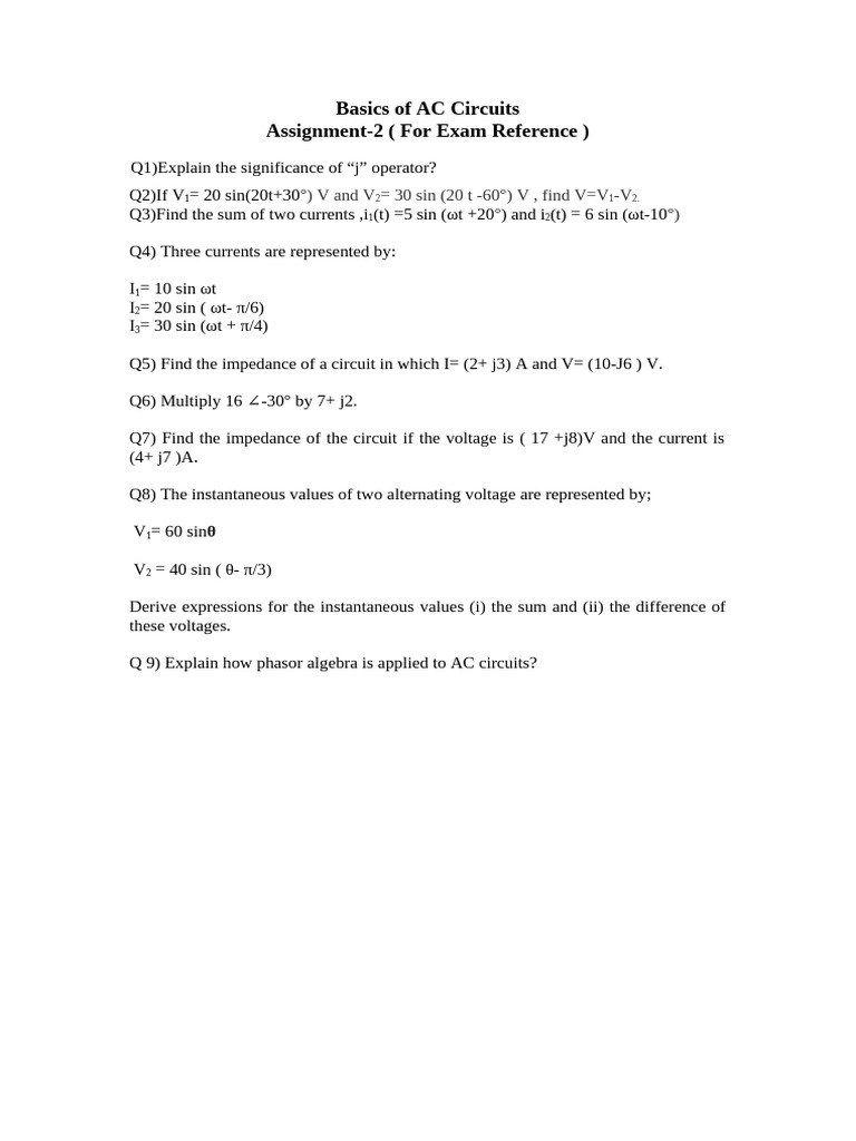 ASSIGNMENT 2 _Basics of AC Circuits | PDF