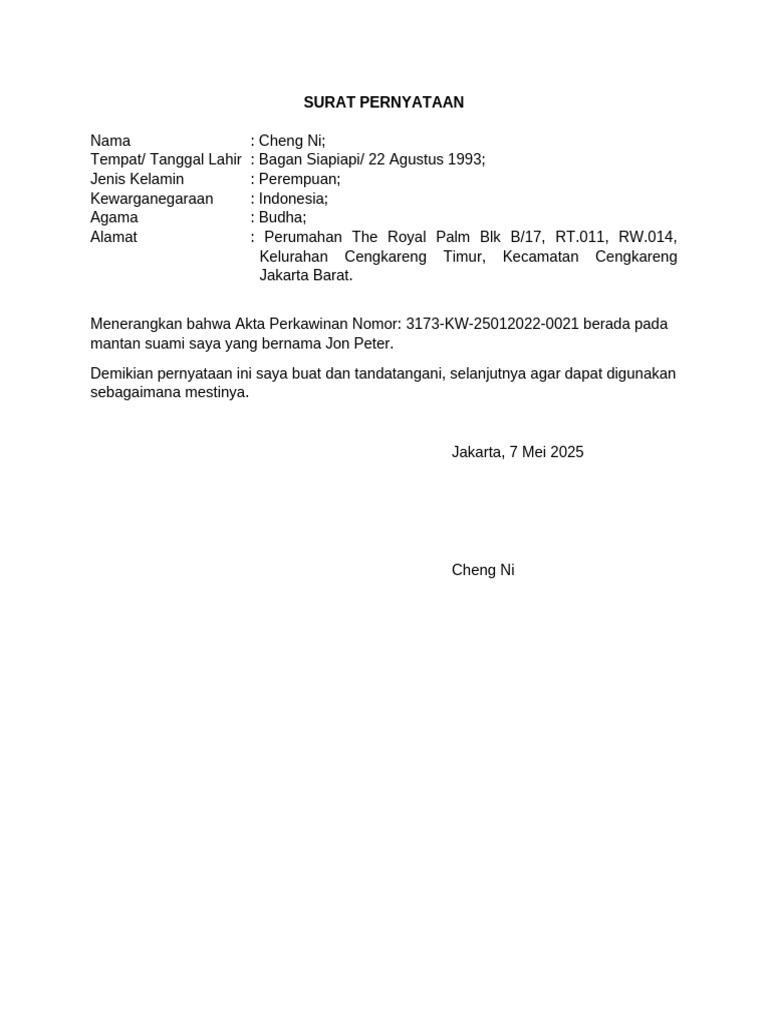 Surat Pernyataan 1 | PDF