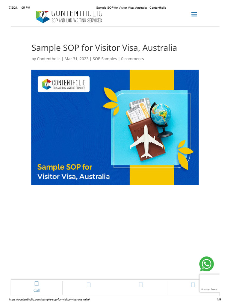 Sample SOP For Visitor Visa, Australia - Contentholic | PDF | Travel Visa