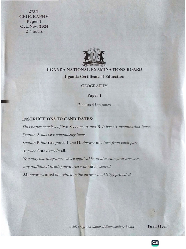 Uce Uneb Geog 2024 | PDF