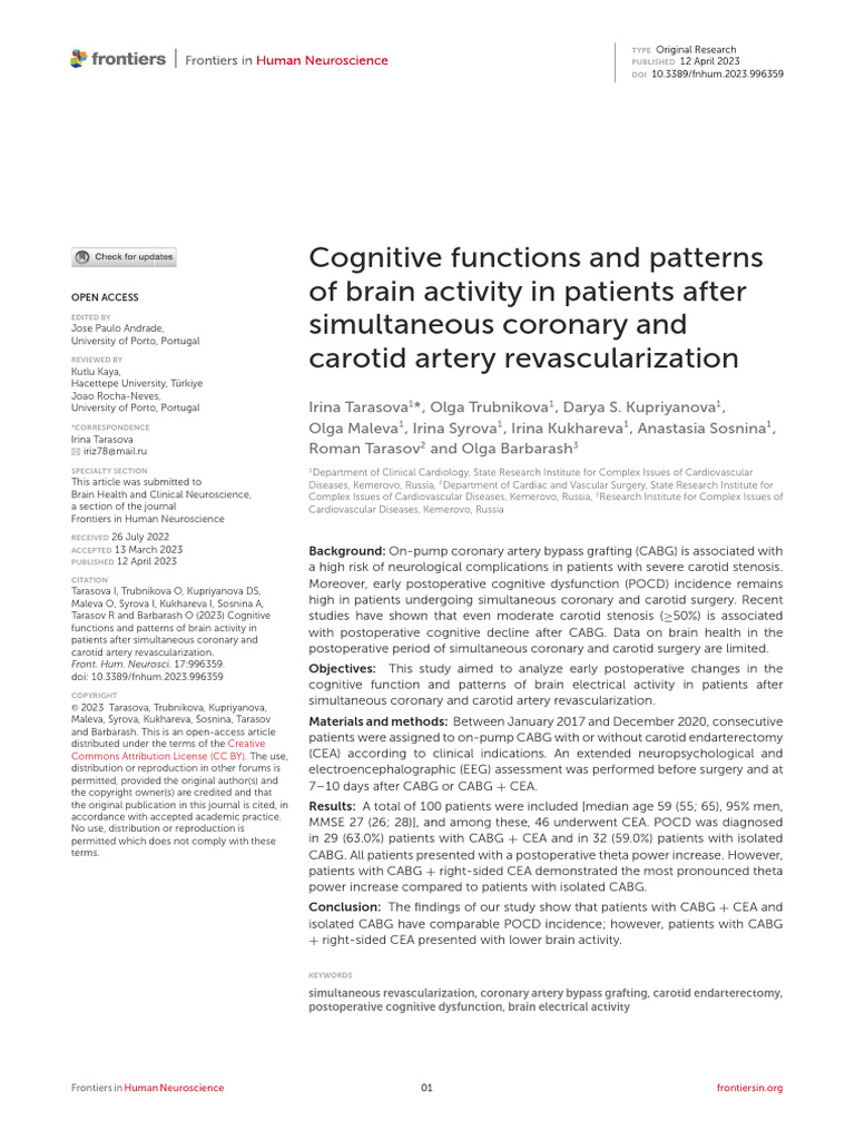 Cognitive Impact of Coronary and Carotid Surgery | PDF | Coronary ...