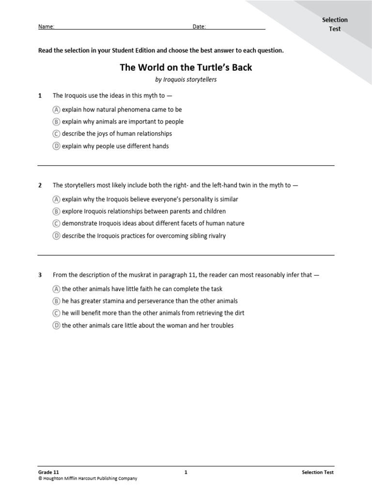 The World On The Turtle's Back Worksheet | PDF