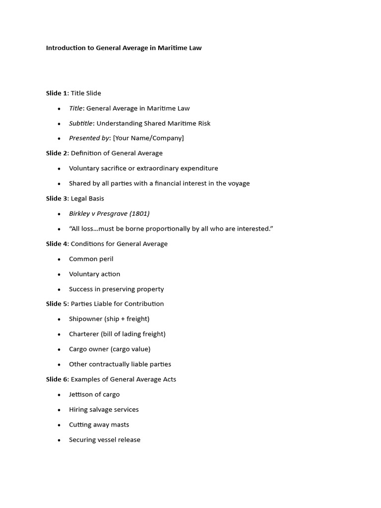 Understanding General Average in Maritime Law | PDF