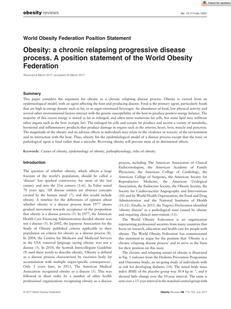 Obesity Reviews - 2017 - Bray - Obesity A Chronic Relapsing Progressive ...