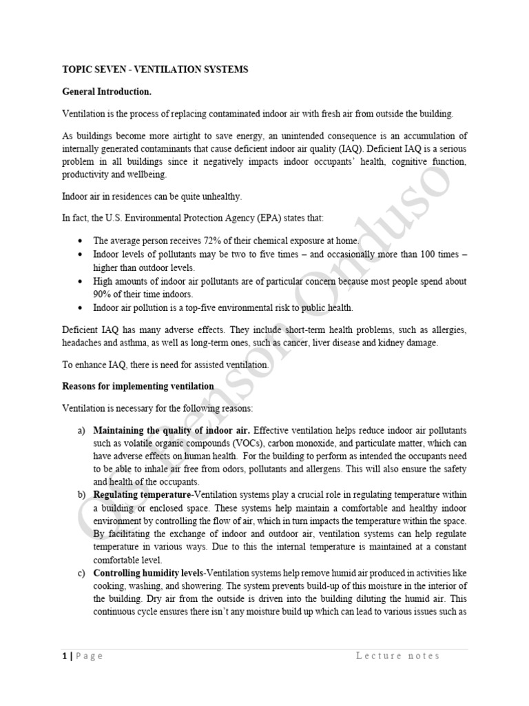 Topic Seven - Ventilation Systems r1 | PDF | Ventilation (Architecture) | Air Pollution