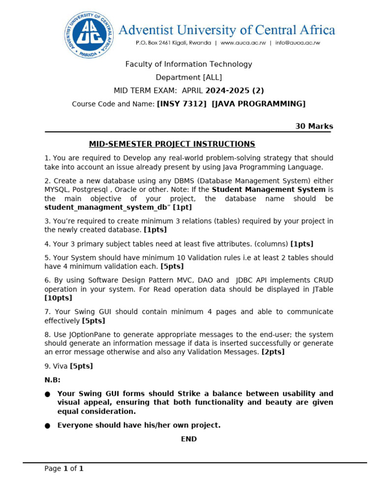 Jeremie Java Mid Semester Project Instruction | PDF