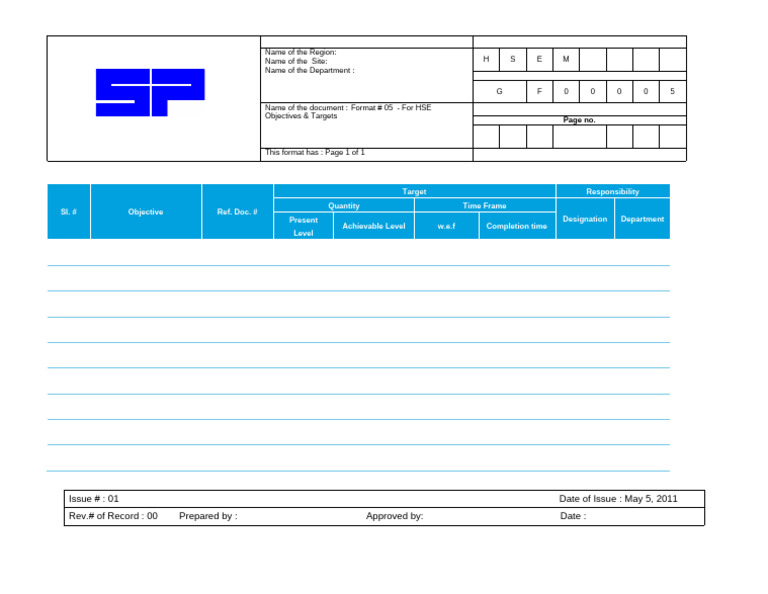Format # 5 - For HSE Objectives & Targets | PDF