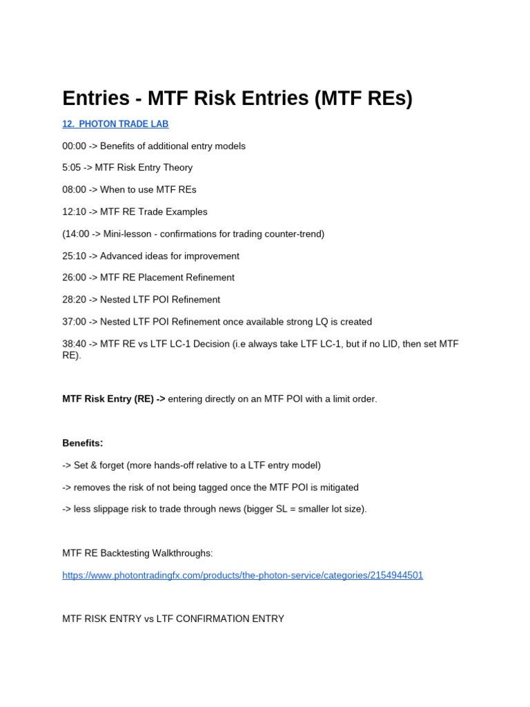 4. Entries - MTF Risk Entries (MTF REs) | PDF