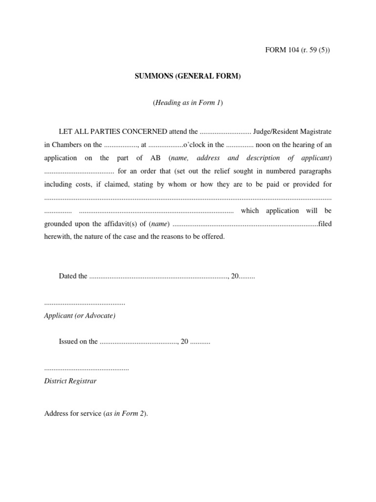 General Form Summons Template | PDF