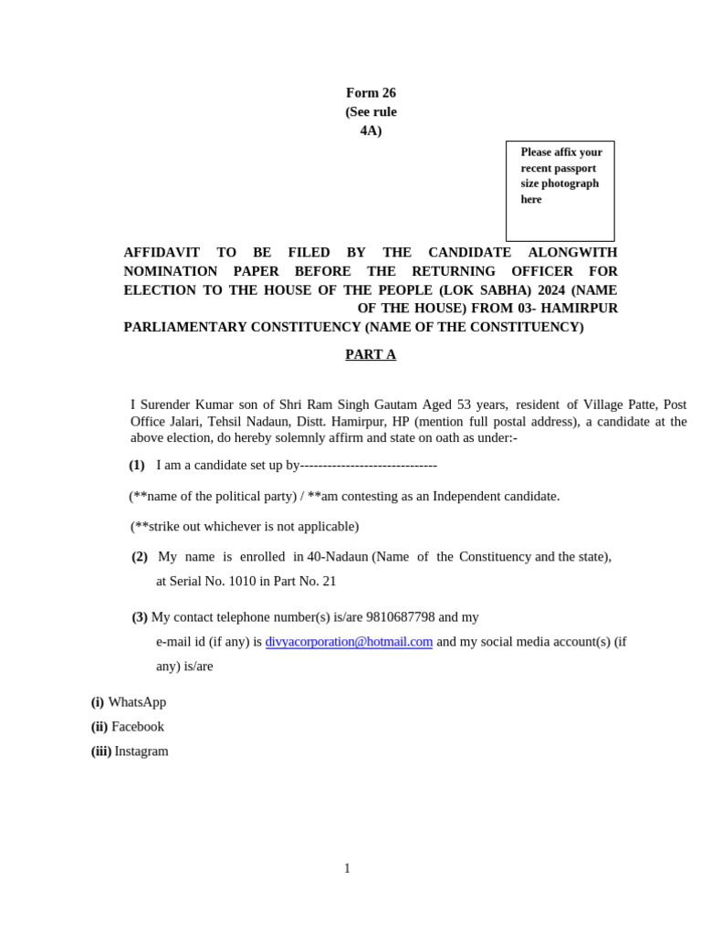 Affidavit Lok Sabha SH Surender Kumar | PDF | Affidavit | Deposit Account