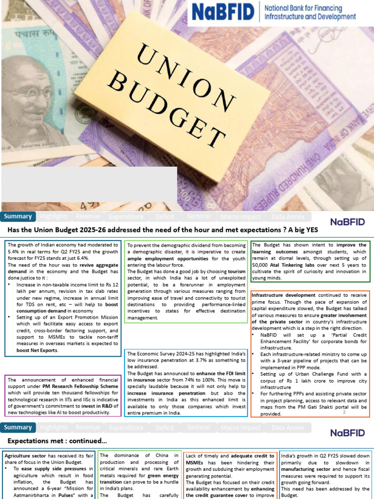 Union Budget FY26: Key Highlights and Insights | PDF | Government ...