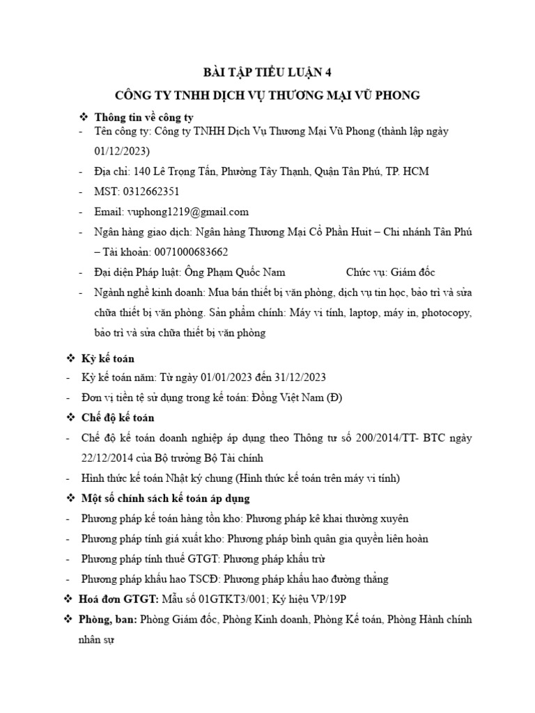 BÀI TẬP TIỂU LUẬN 4-KTTC2 | PDF