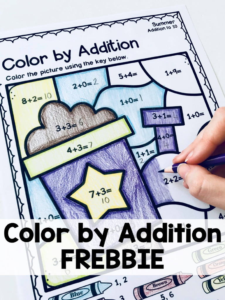 Color by Addition Summer Worksheet Freebie | PDF