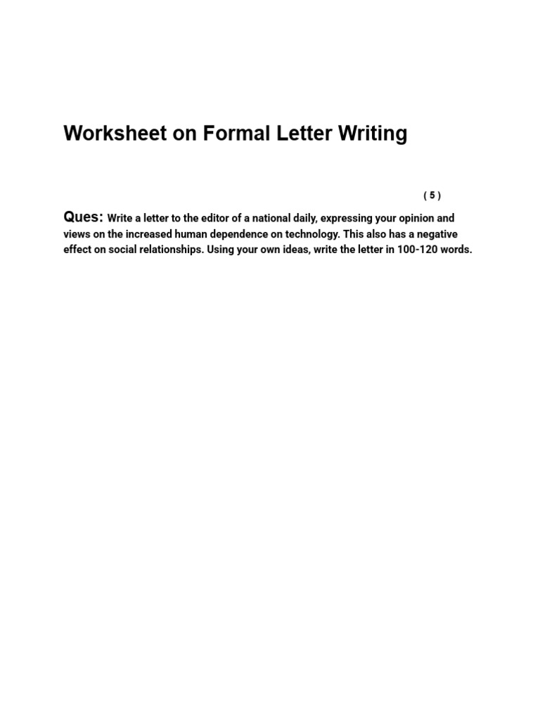 XB Worksheet On Formal Letter Writing | PDF