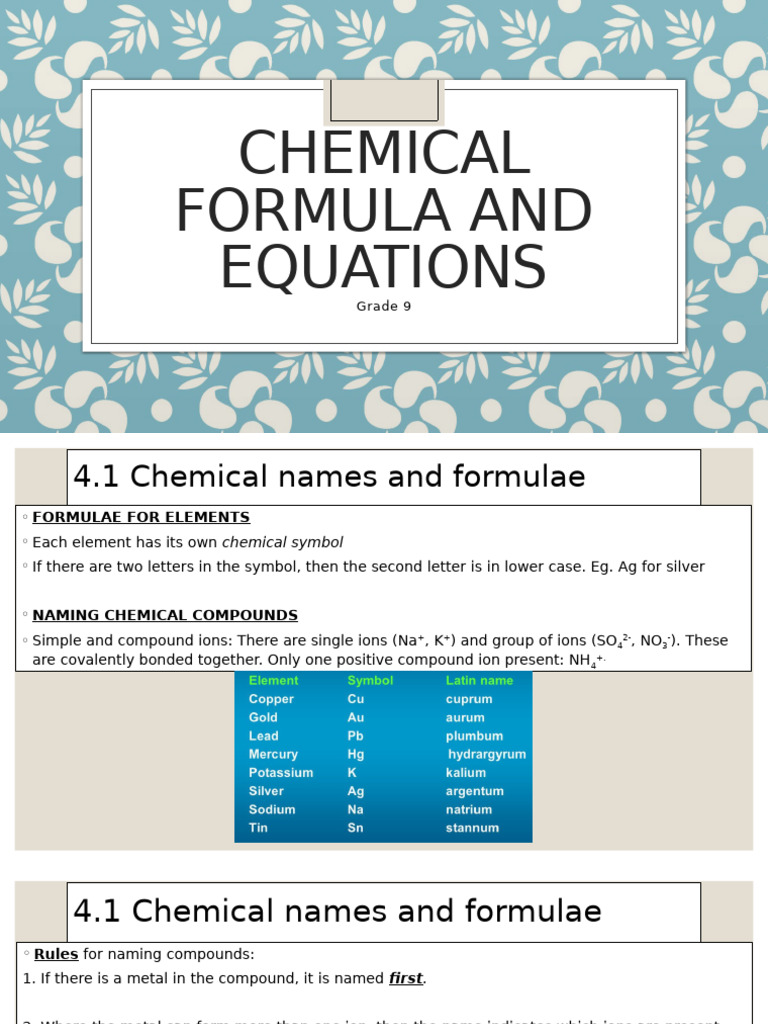 Chemical Formulae and Equations G9 | PDF | Chemical Compounds | Chemistry