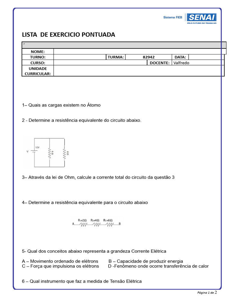 Lista de Exercicio 01 | PDF