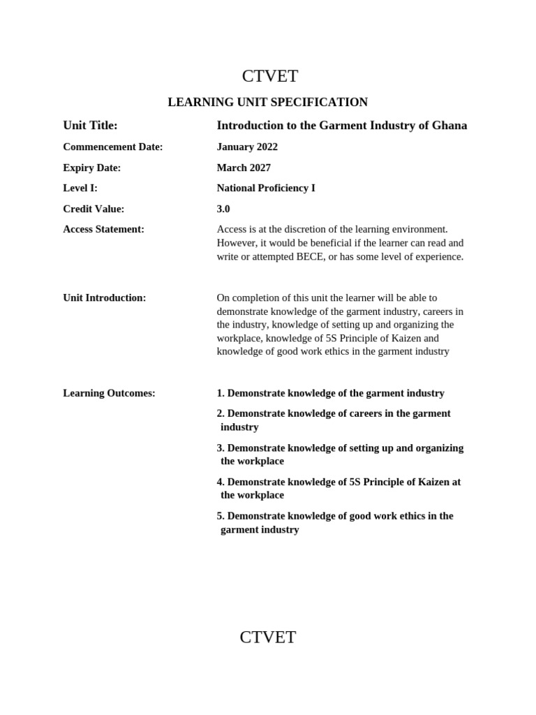 1.0 Introduction To Garment Industry of Ghana | PDF | Learning | Knowledge