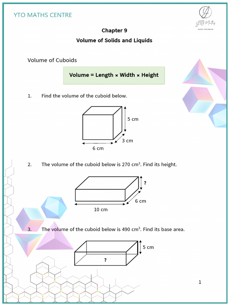Volume Calculations for Solids and Liquids | PDF | Length | Volume