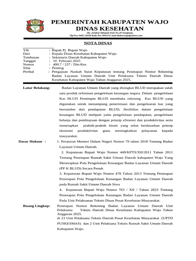 Nota Dinas Norek Blud | PDF