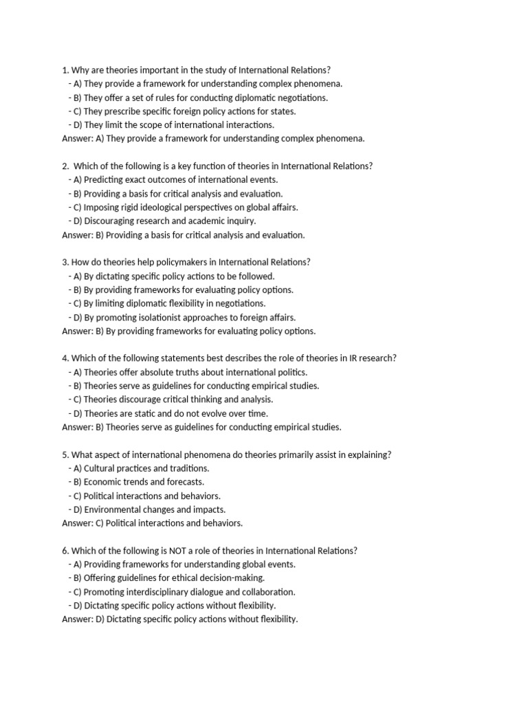 MCQ Theories of IR and Diplomacy | PDF | International Relations | Theory