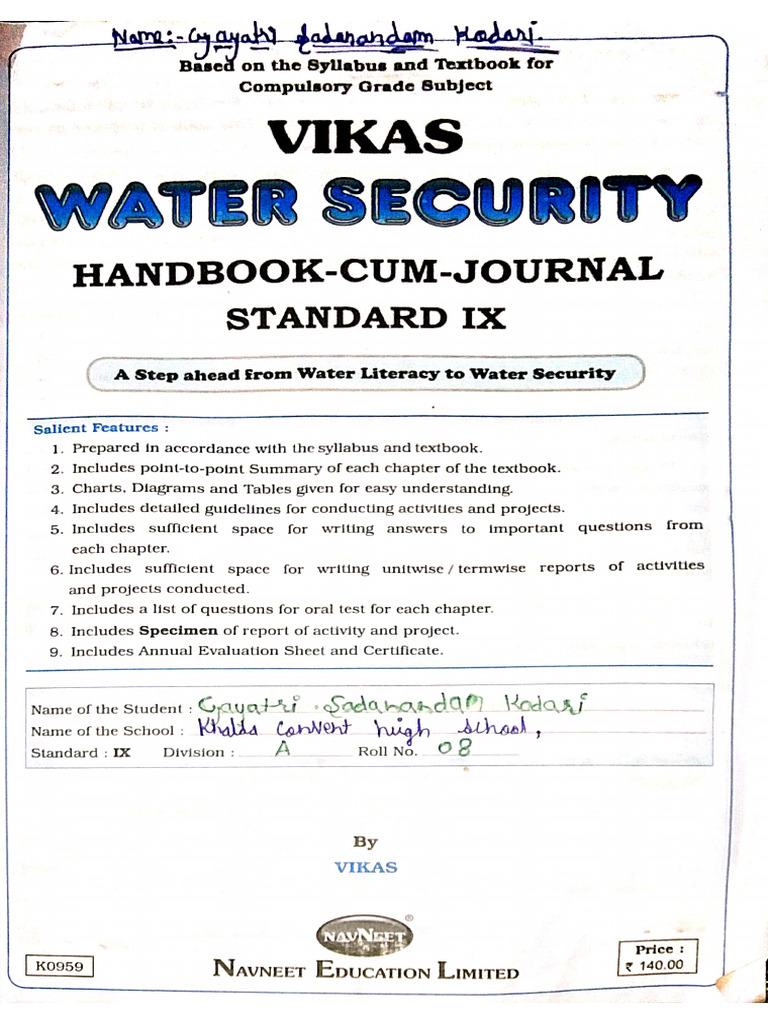 Vikas Water Security Handbook-Cum-Journal Standard Ix | PDF