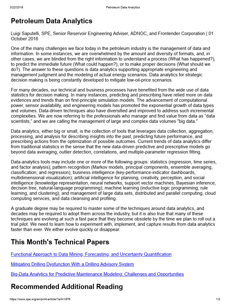 Petroleum Data Analytics | PDF | Analytics | Big Data