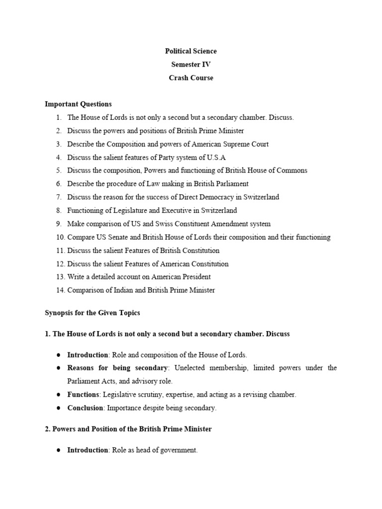 Political Science Crash Course Guide | PDF | House Of Lords | House Of ...
