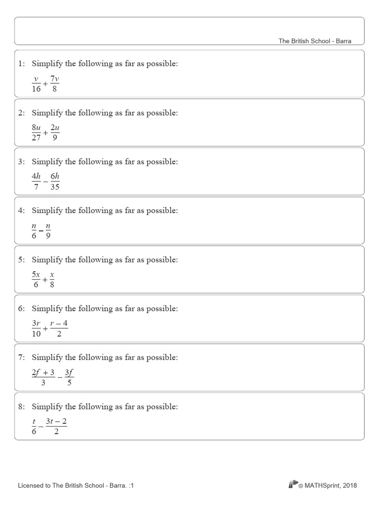 Add and Subtract Algebraic Fractions | PDF