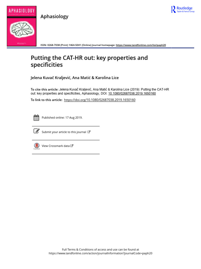 Putting The CAT-HR Out: Key Properties and Specificities: Aphasiology ...