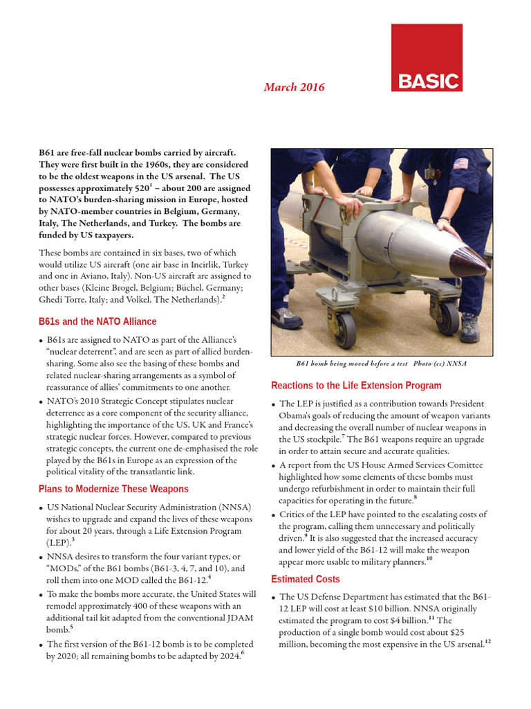 B61 Bombs in Europe and The US Life Extension Program | PDF ...