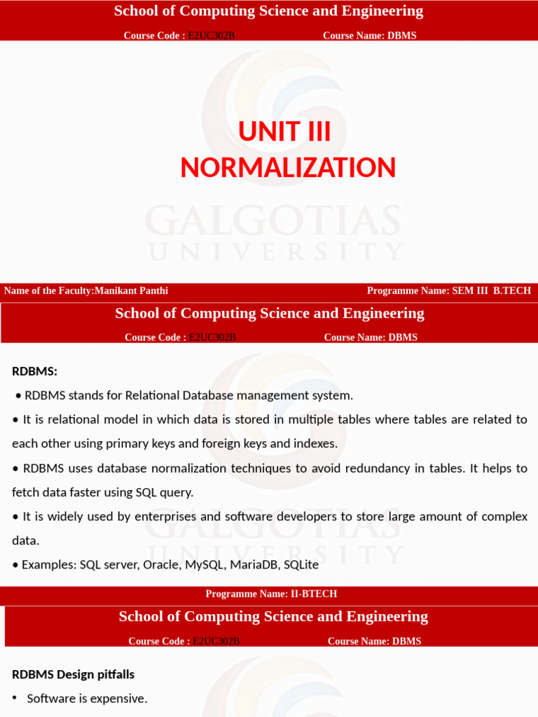 Unit III NormalizationHH | PDF | Databases | Relational Database