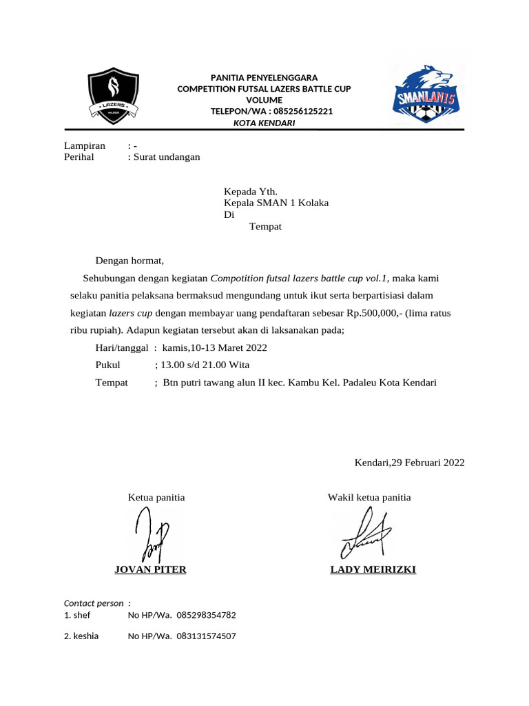 Undangan Futsal Lazers Battle Cup 2022 | PDF