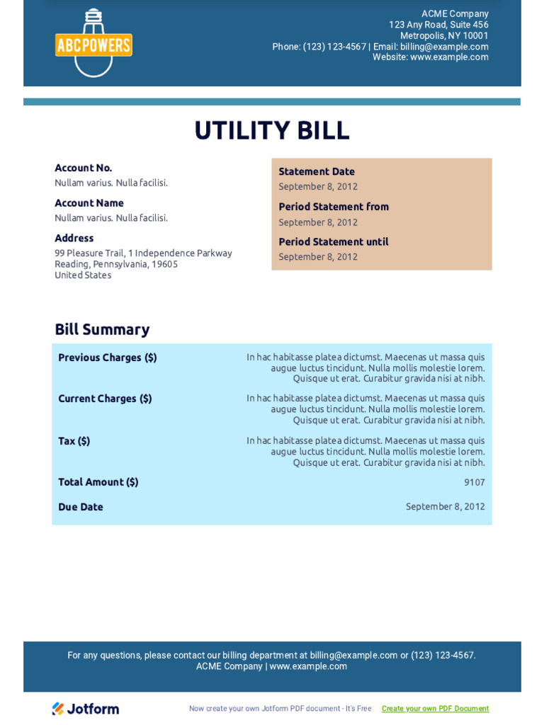 Utility Bill Template - Jotform PDF Editor | PDF