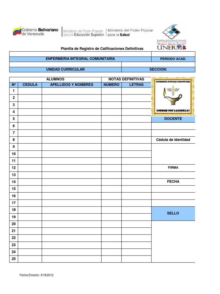 fORMATO Planillas de Notas Definitivas