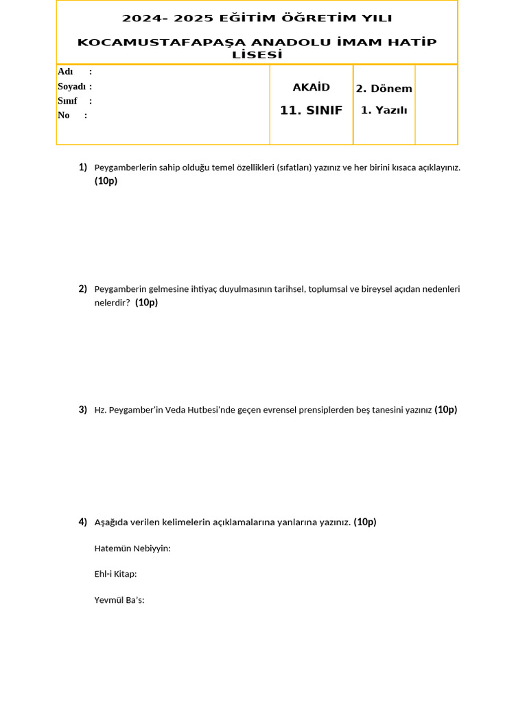 Akaid Ikinci Dönem 1 | PDF