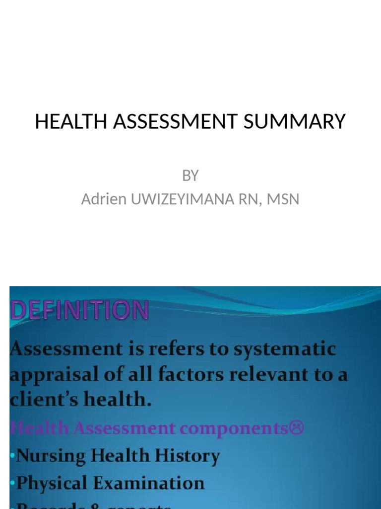 Health Assessment Presentation | PDF | Physical Examination | Medical ...
