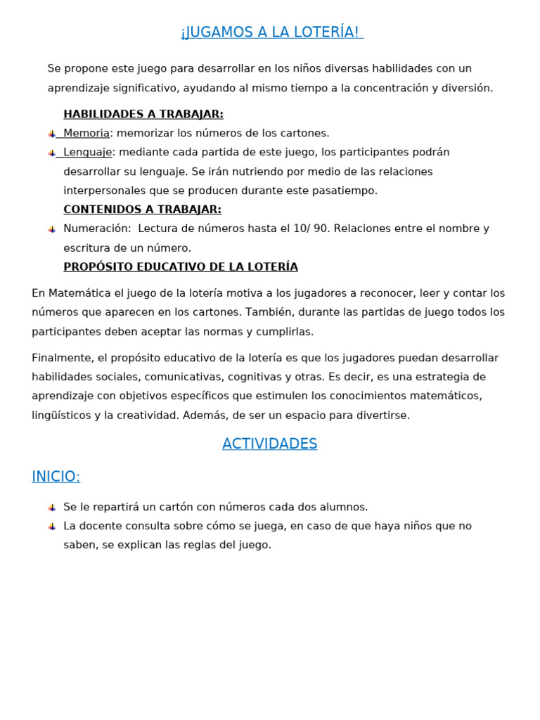 Lotería Educativa para Niños | PDF | Aprendizaje | Comunicación humana