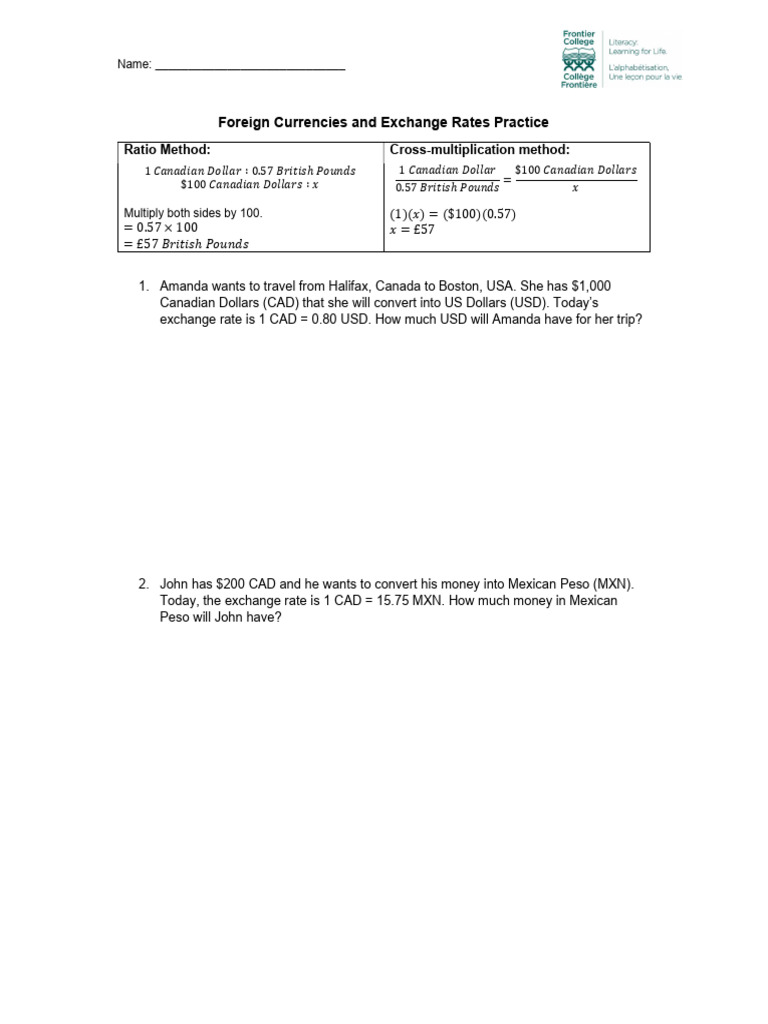 Currency Conversion Classwork | PDF | Exchange Rate | Canadian Dollar