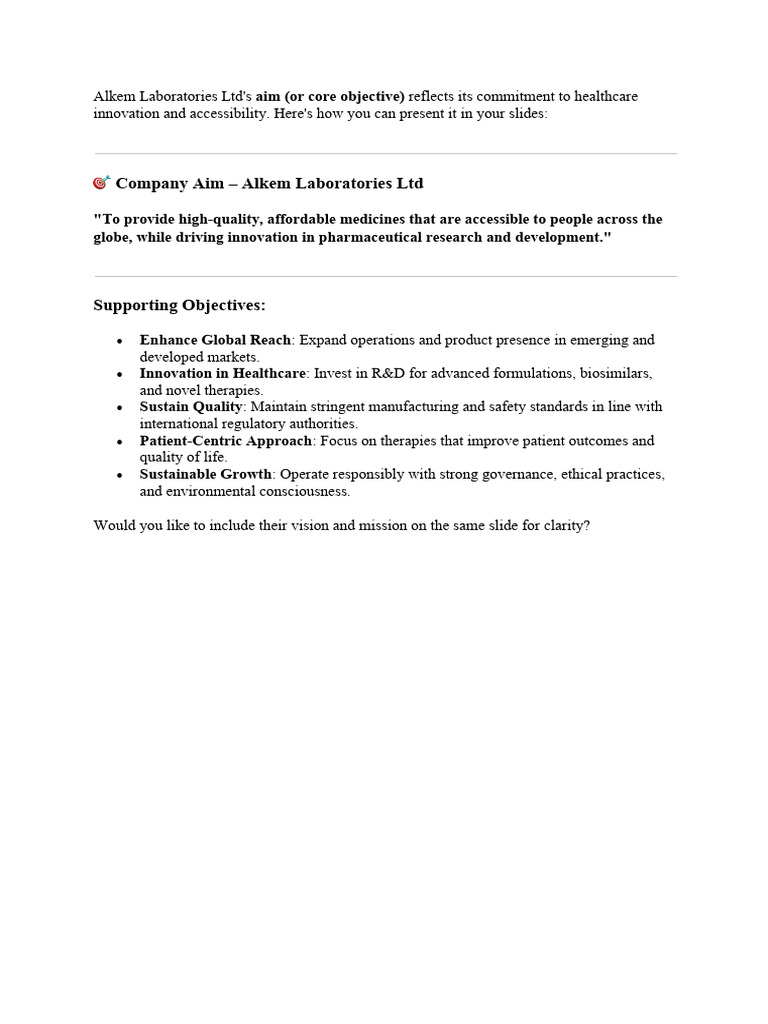 Company Aim - Alkem Laboratories LTD | PDF