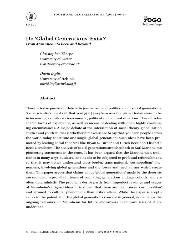 THORPE Christopher - INGLIS David - Do Global Generations Exist | PDF ...