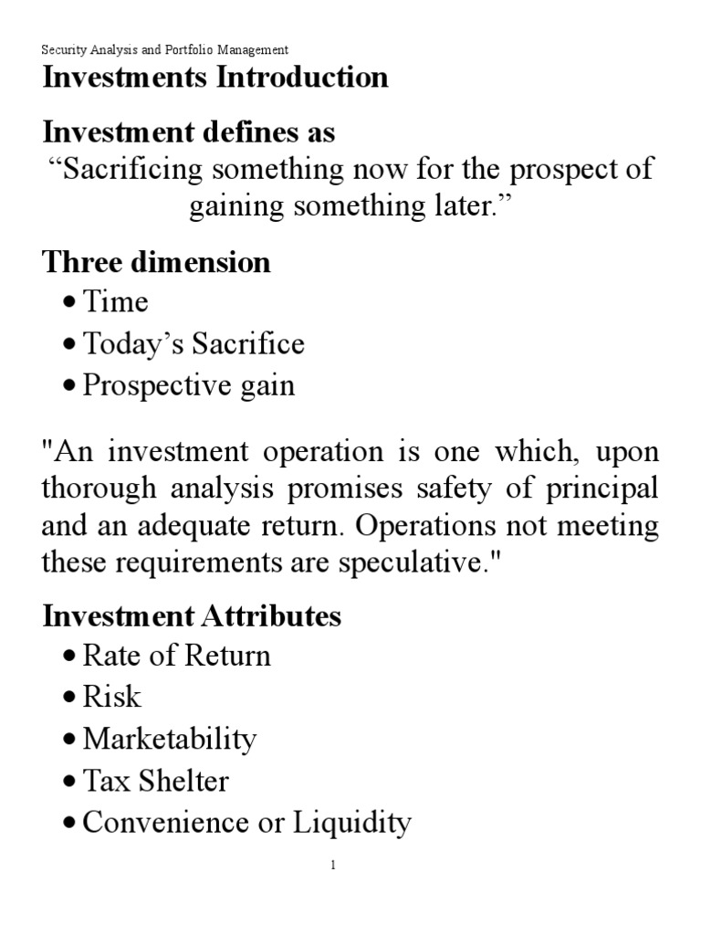 Investments Introduction Investment Defines As: Security Analysis and ...