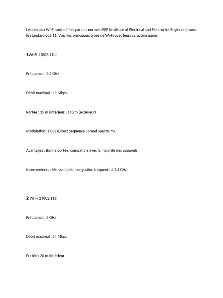 Types de Wi-Fi et leurs caractéristiques | PDF | IEEE 802.11 | Wi-Fi