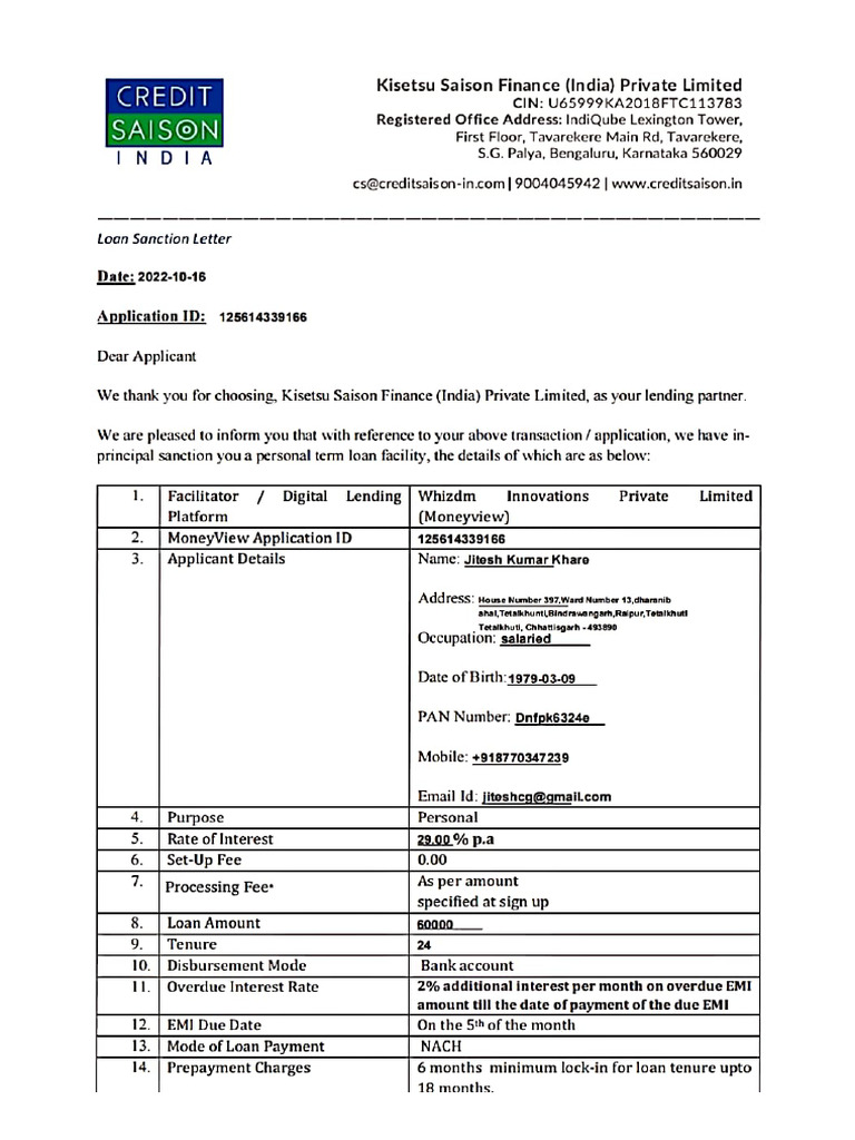 Sanction Letter | PDF