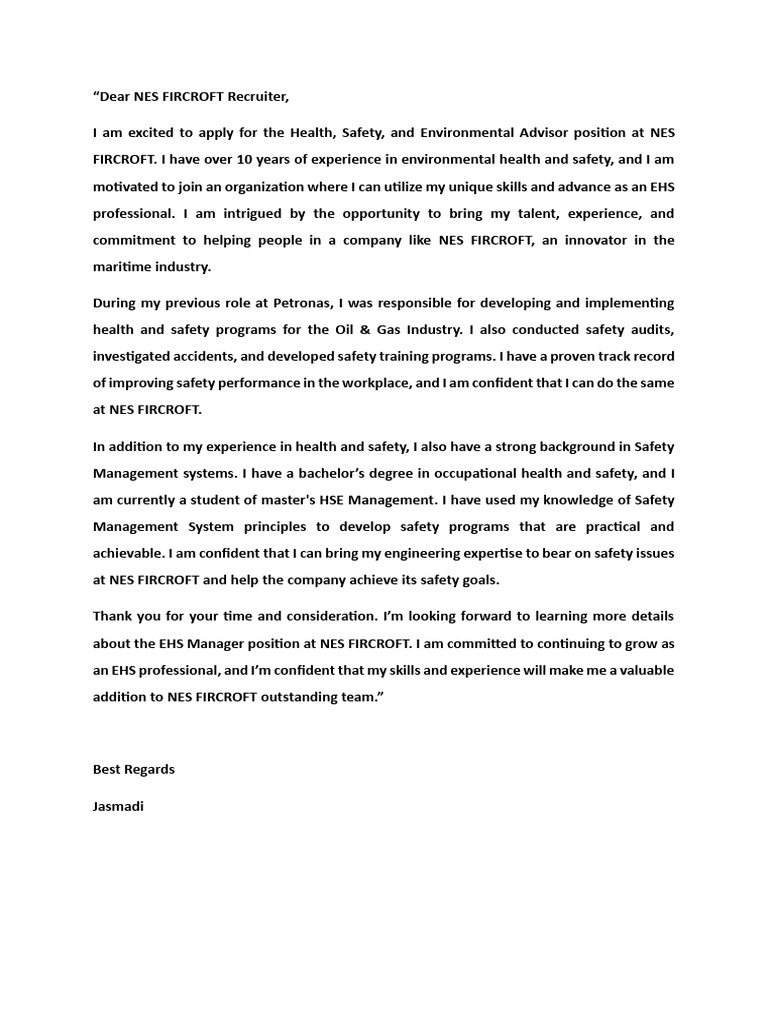 Cover Letter NES | PDF