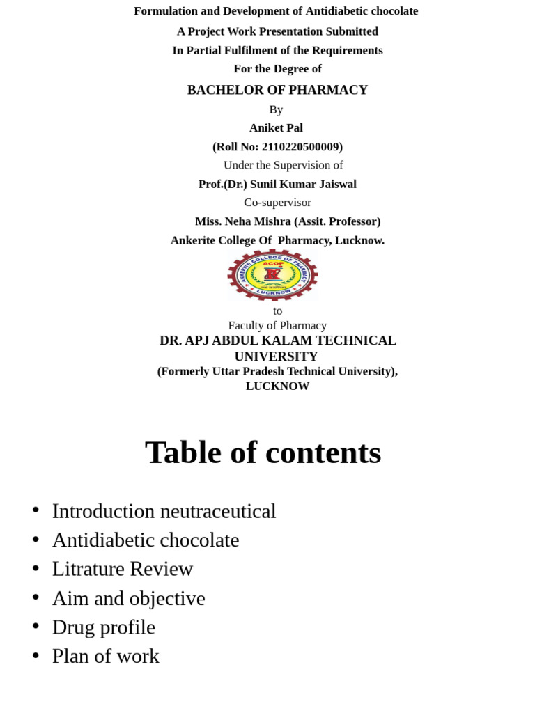 Antidiabetic Chocolate PPT Aniket Pal-1 | PDF | Nutraceutical | Chocolate