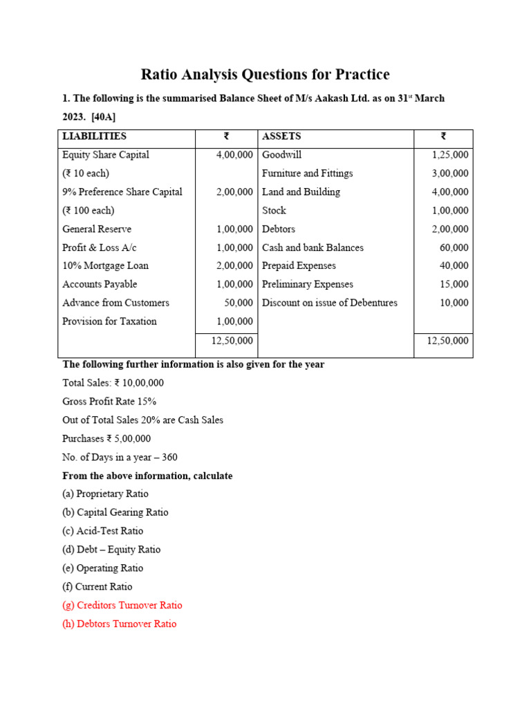 Ratio Analysis - Question Bank | PDF | Equity (Finance) | Balance Sheet