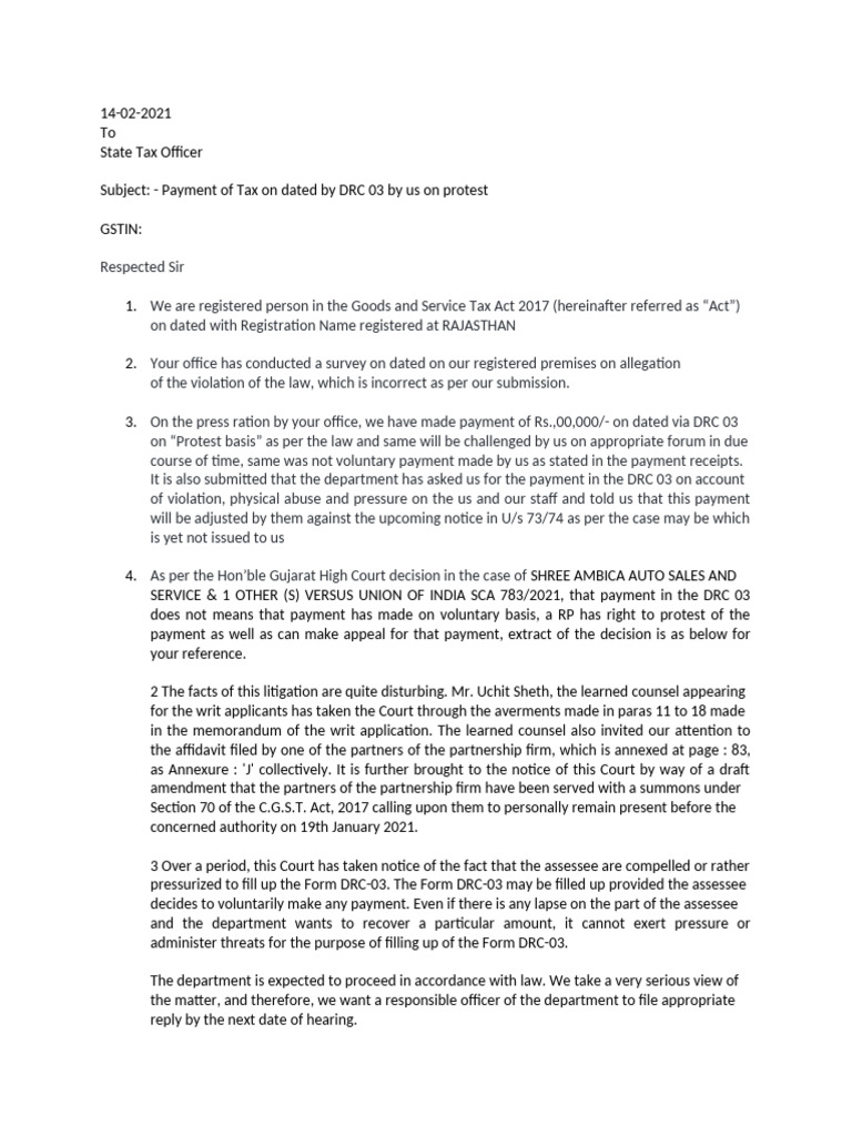 Payment Under Protest Notification | PDF | Public Law | Justice