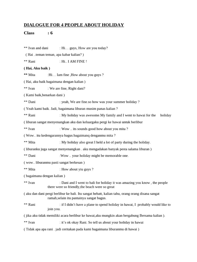 Dialogue For 4 People About Holiday | PDF