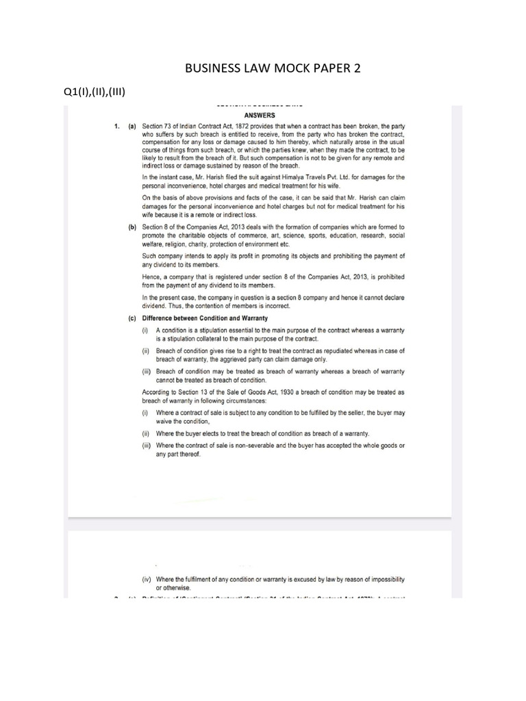 Business Law Mock Exam Paper 2 | PDF
